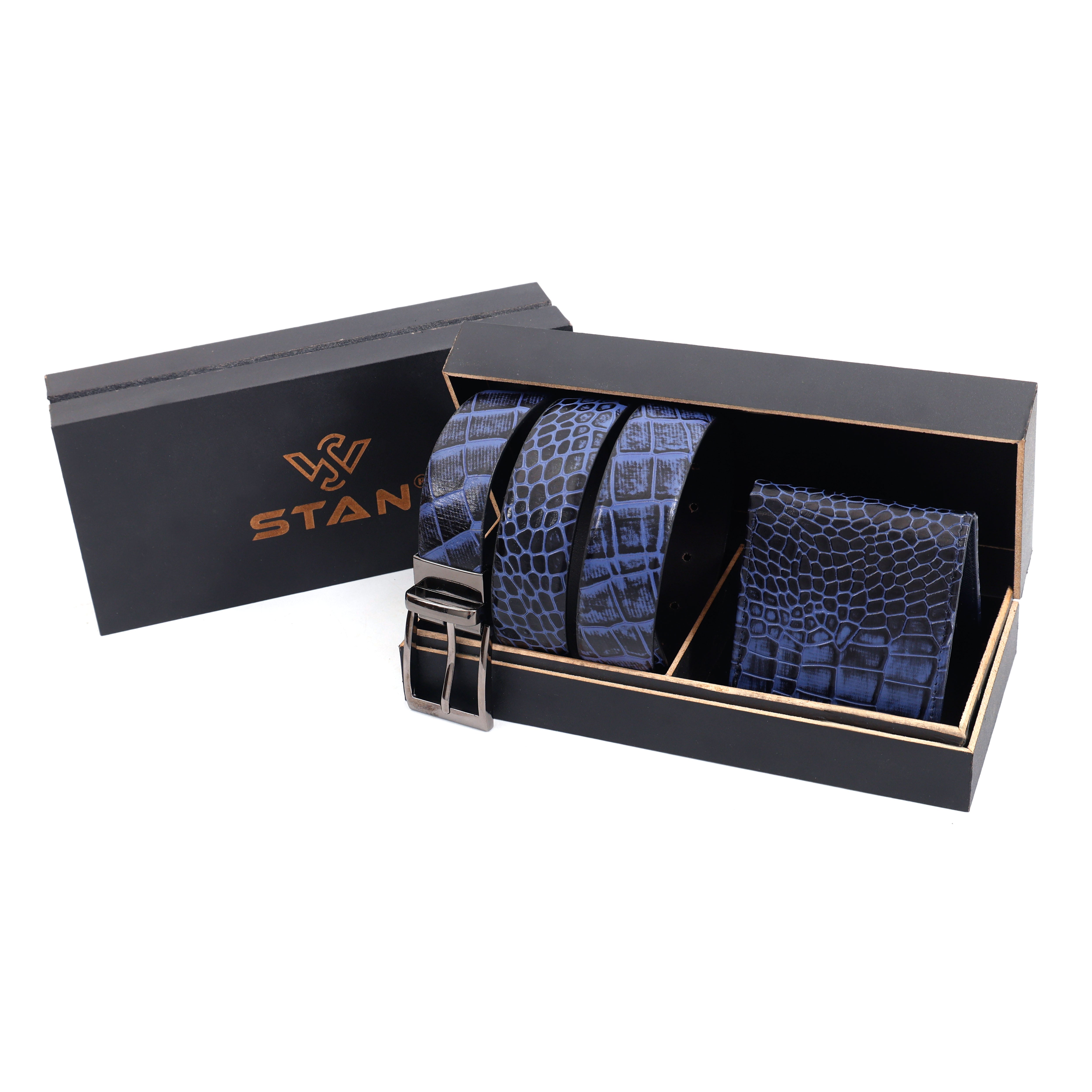 Hand-Burnished Croc Leather Drake Elite Belt & Baron Elite Wallet Set ...