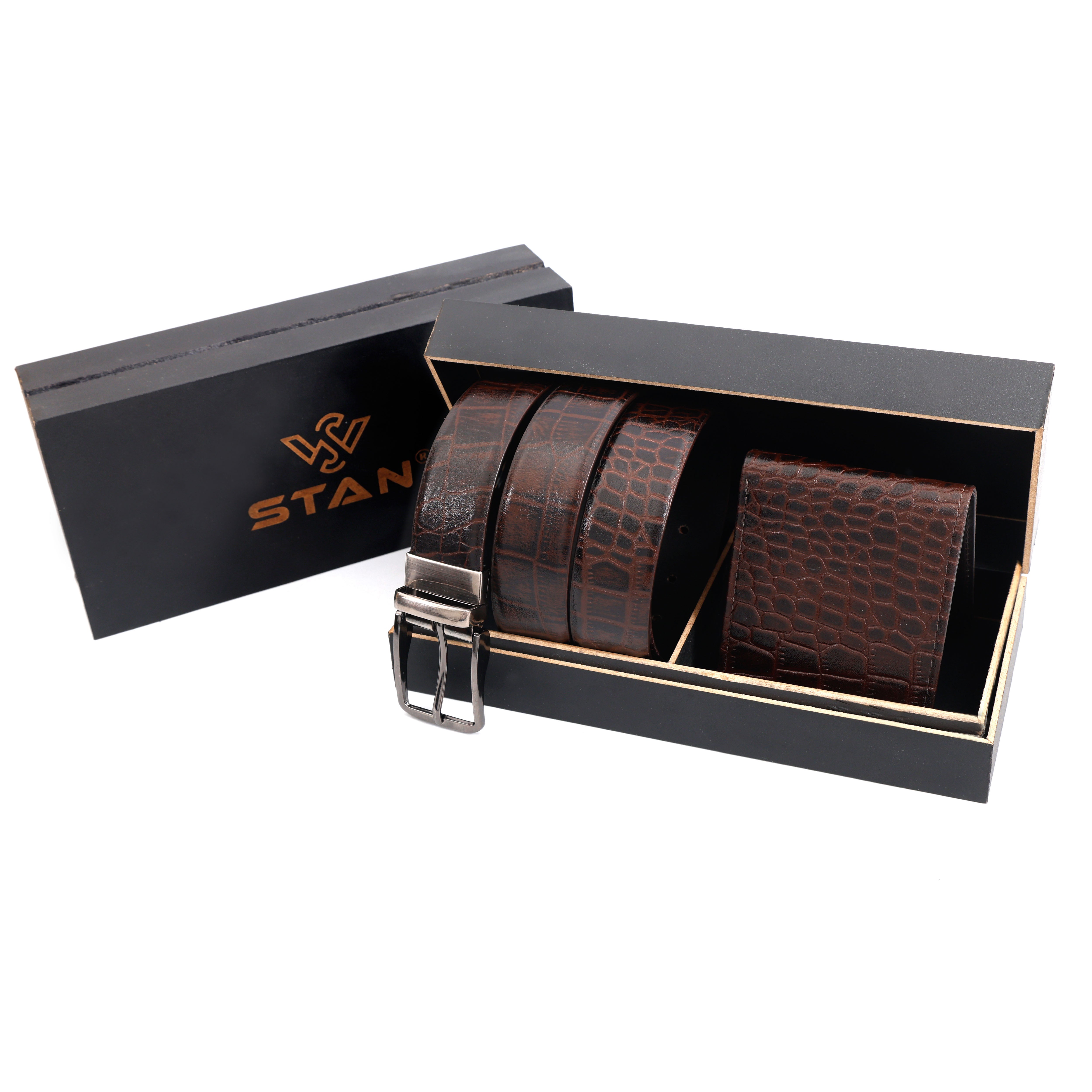 Drake & Baron Elite Hand-Burnished Croc Leather Belt and Wallet Set ...